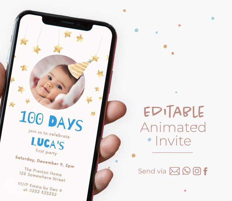 Baby 100 Days Birthday Invite Template, Editable Birthday Video ...