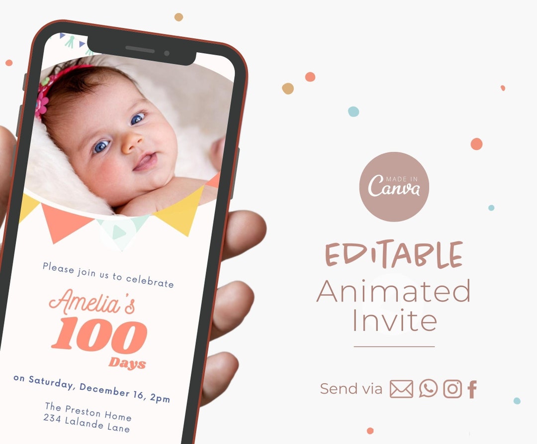 Baby 100 Days Birthday Party E-invite, Editable Birthday Video ...