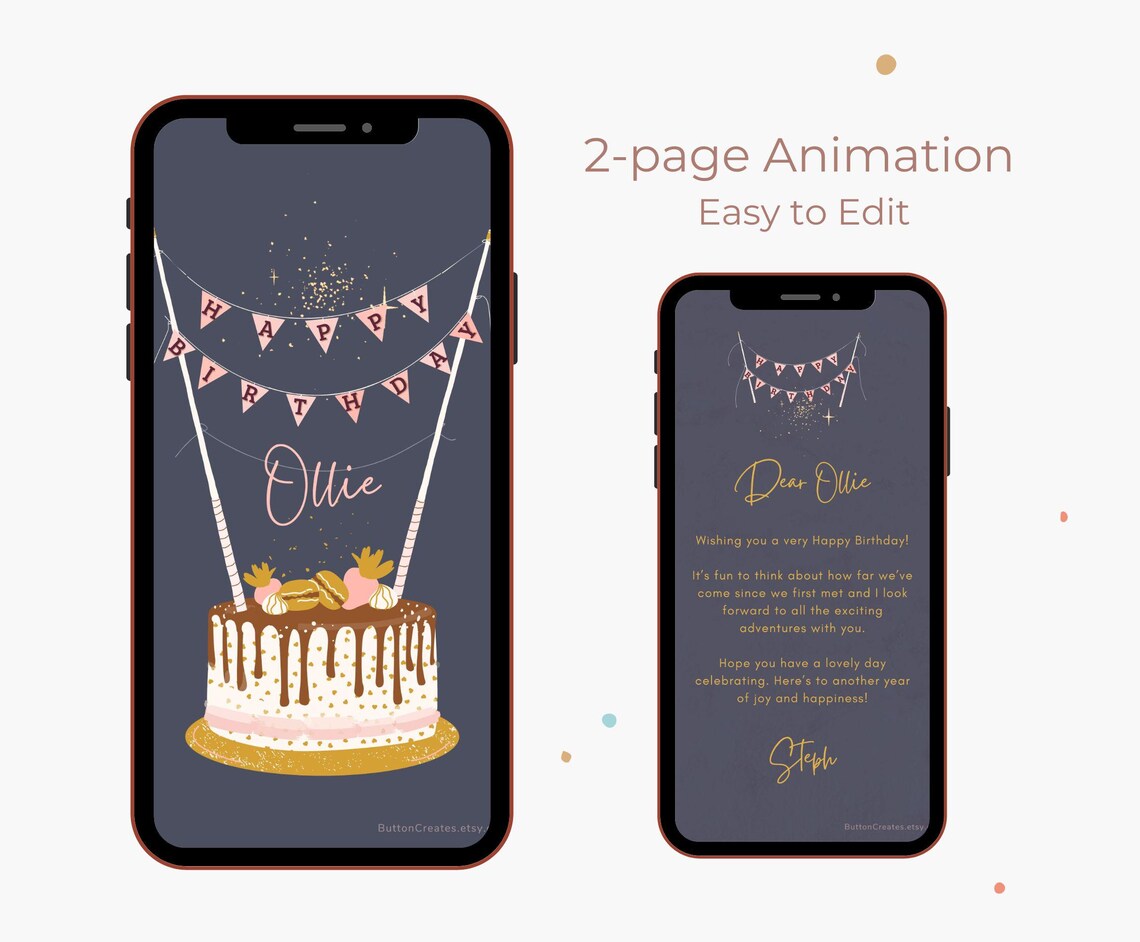 Personalized Animated Birthday Card for Mobile Phone, Editable Digital ...