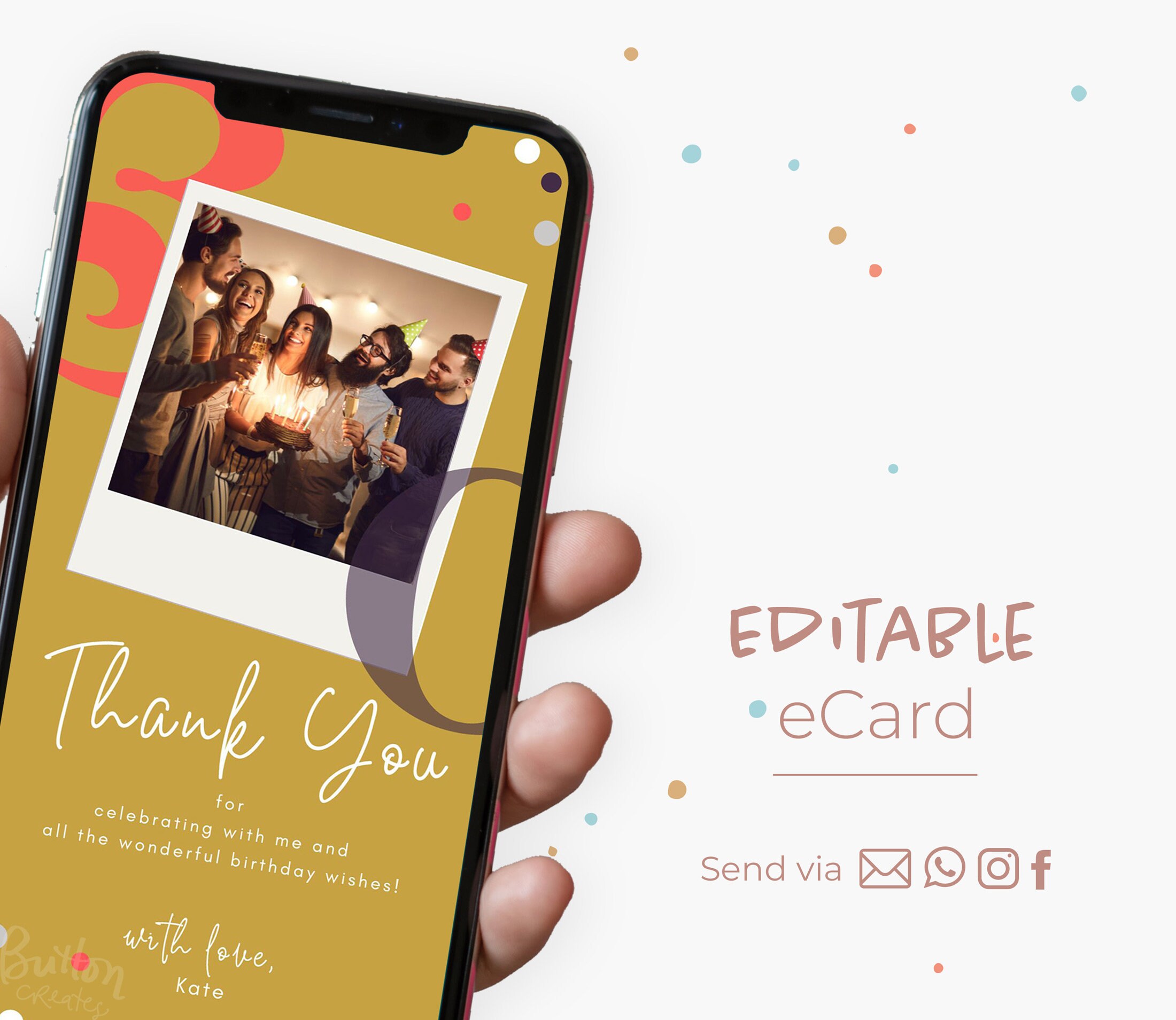 Editable Birthday Thank You Ecard, Digital Thank You Card With Photo ...