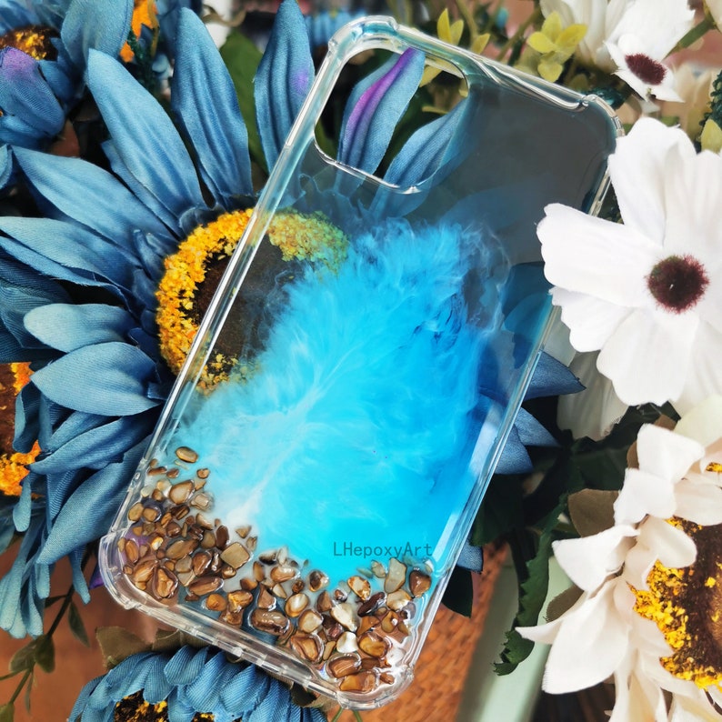 Epoxy Resin Clear Blue Ocean Waves Small Stone Phone Case for - Etsy