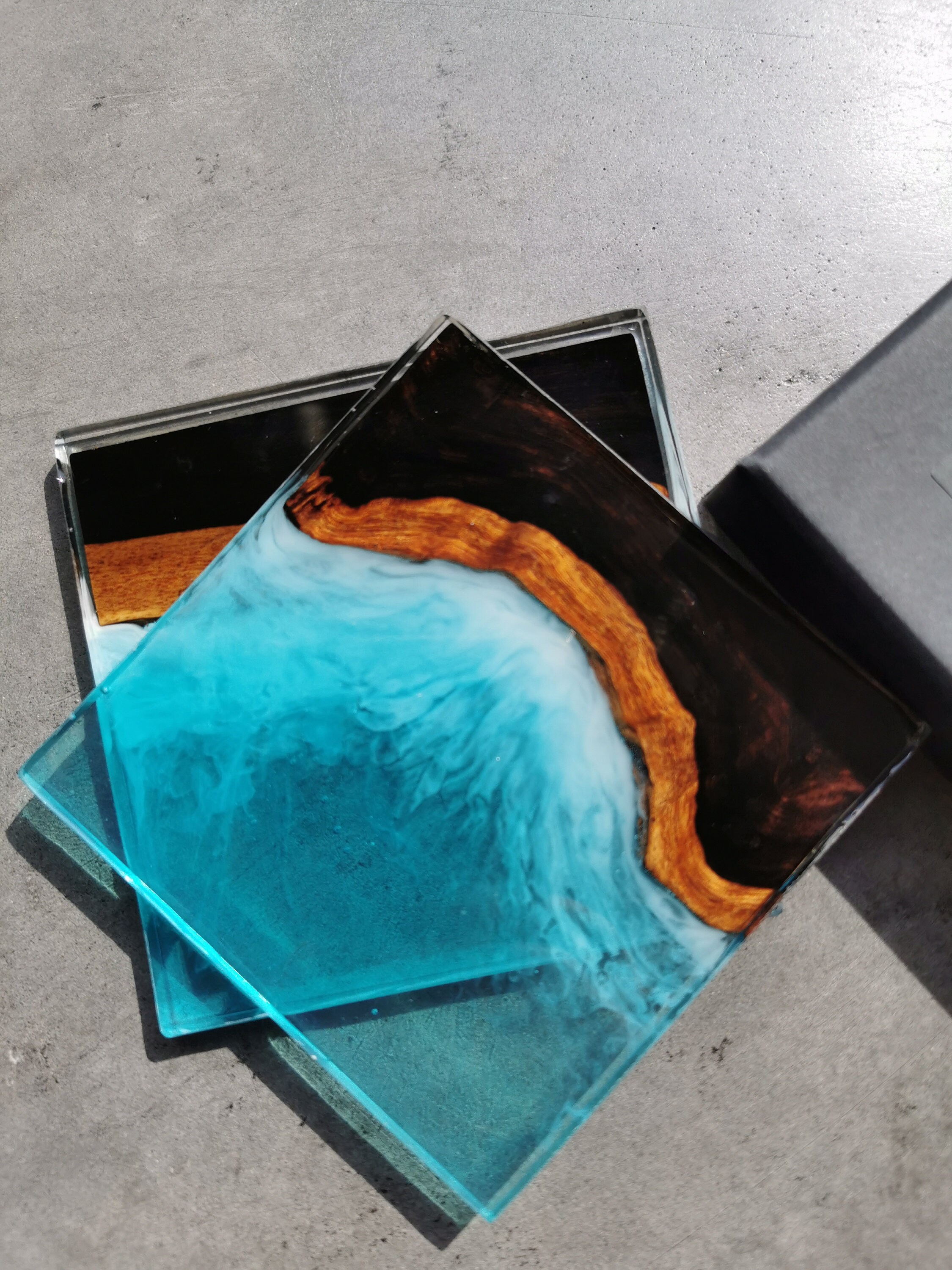 Handmade Rosewood Clear Blue Resin Ocean Coasters Set Of2 - Etsy