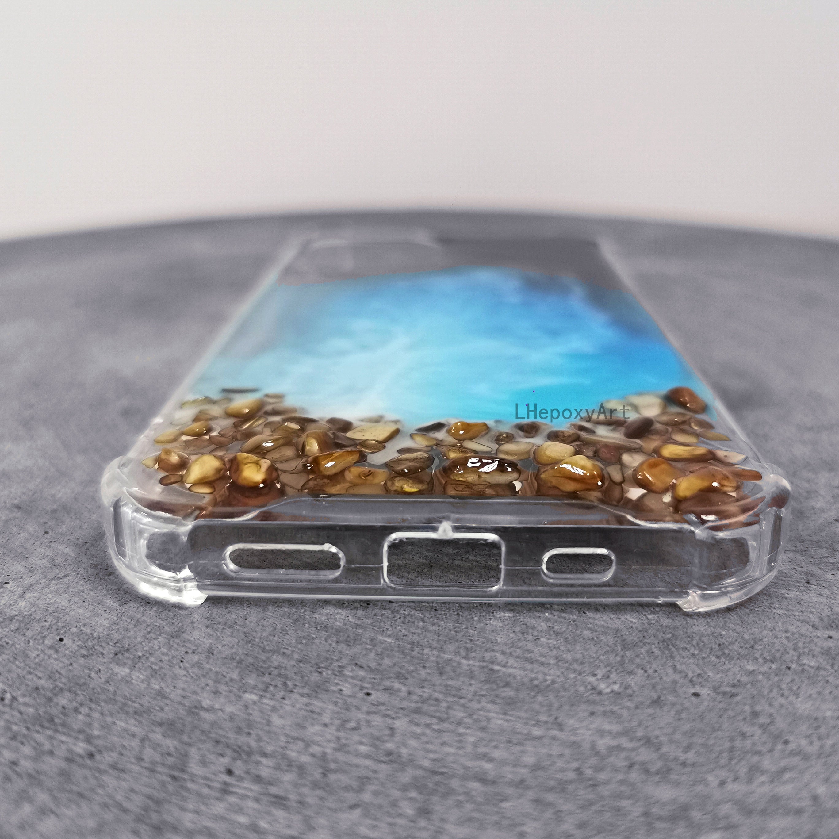 Epoxy Resin Clear Blue Ocean Waves Small Stone Phone Case for - Etsy