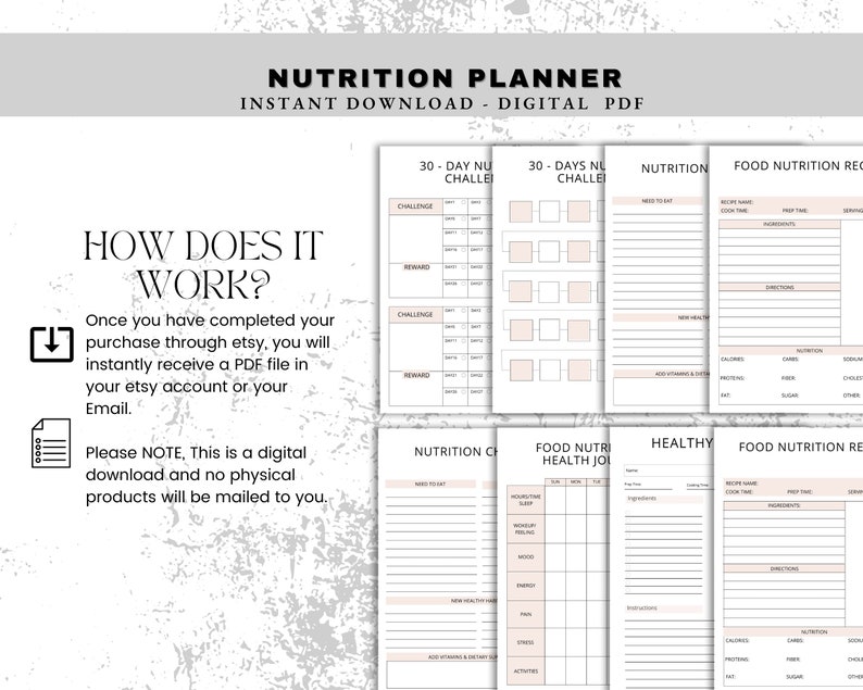 Nutrition Planner, Meal Tracker, Printable Workout Tracker, BUNDLE ...