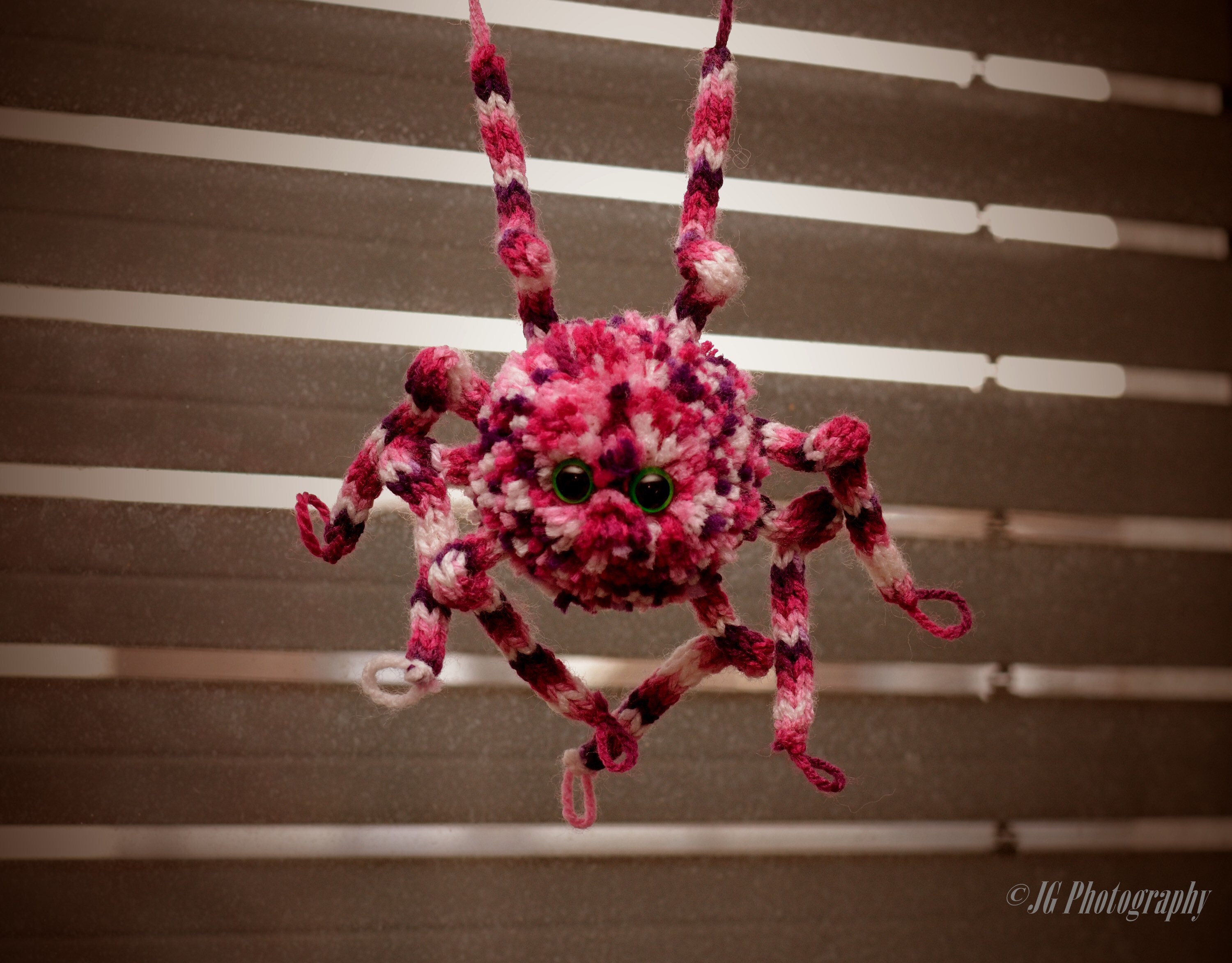 Knitted Spider Pink and White Cutey Crawly Plush Pom Pom | Etsy