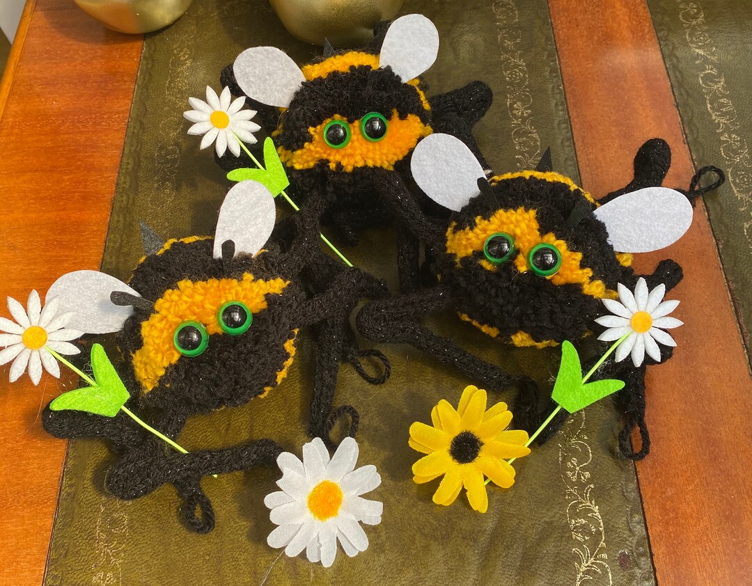 Bumblebee Knitted Cutey Crawly Pom Pom Insect Decoration Fluffy Plush ...