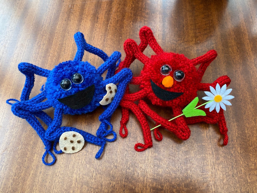 Elmo & Cookie Monster Spider Fan Art Knitted Sesame Street Cutey Crawly ...