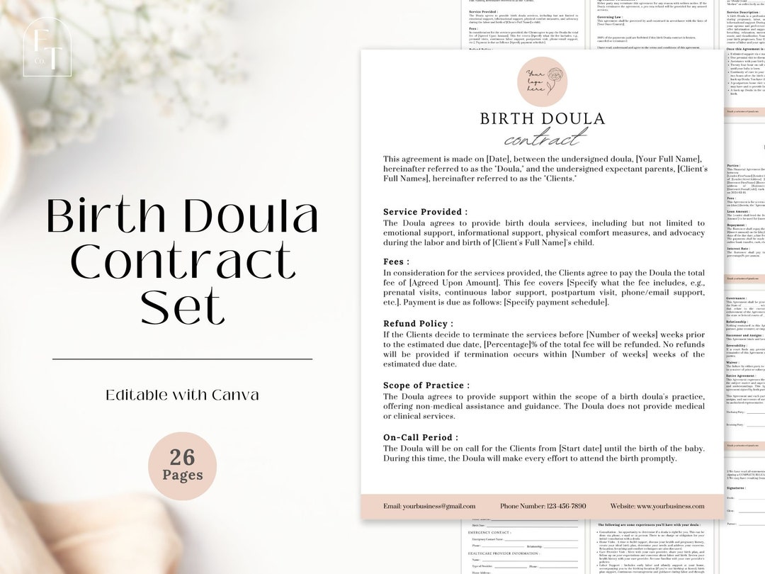 Birth Doula Contract Bundle | Doula Contract | Doula Service Agreement ...