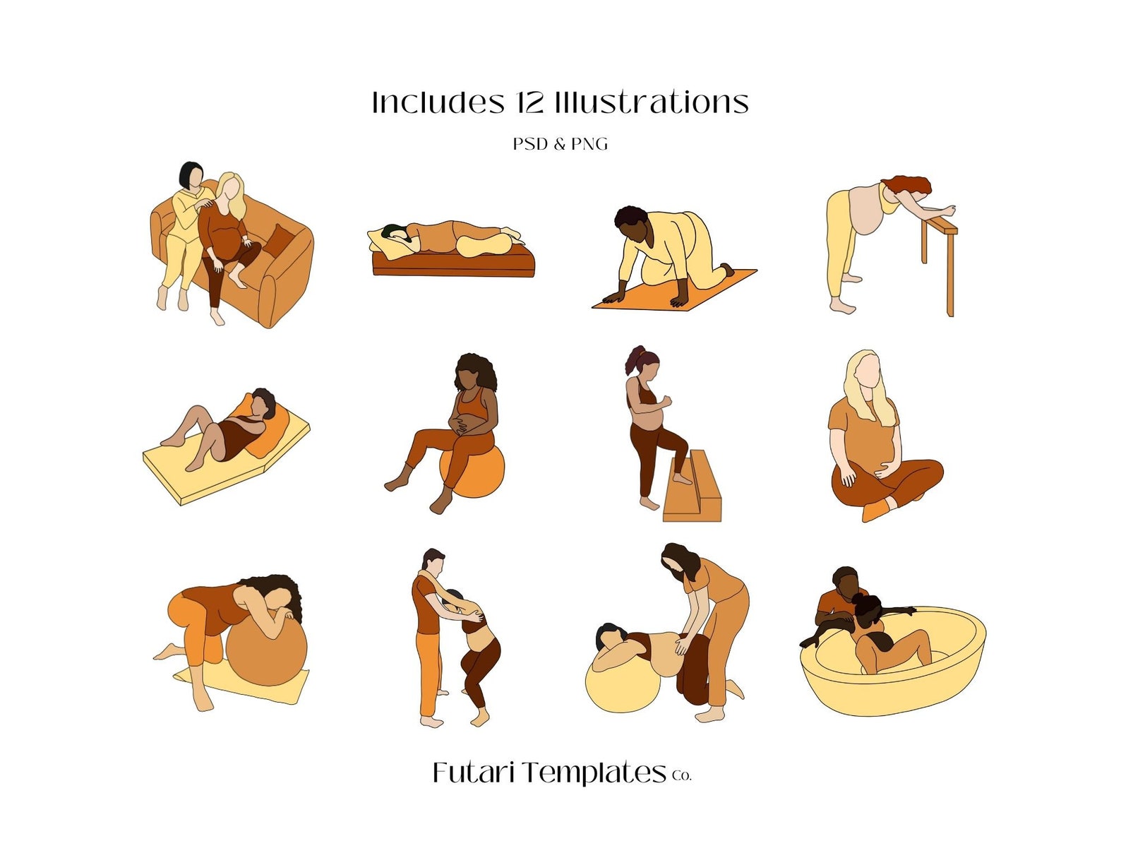 Labor Birth Positions Illustrations | Abstract Labor Birth Poses ...