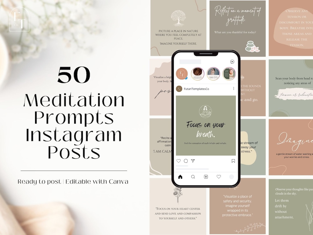 50 Meditation Prompts for Instagram | Canva Templates (digital Download ...