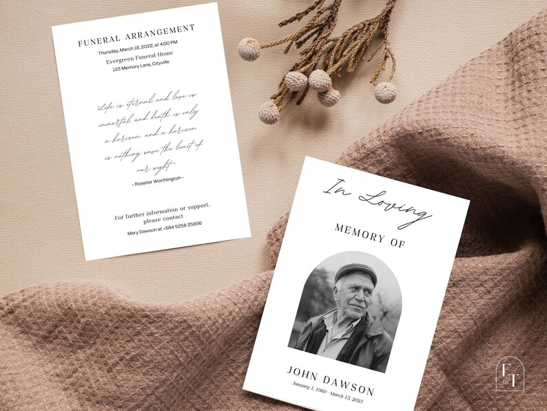 Minimalist Funeral Program Template | Celebration of Life | Foldable ...