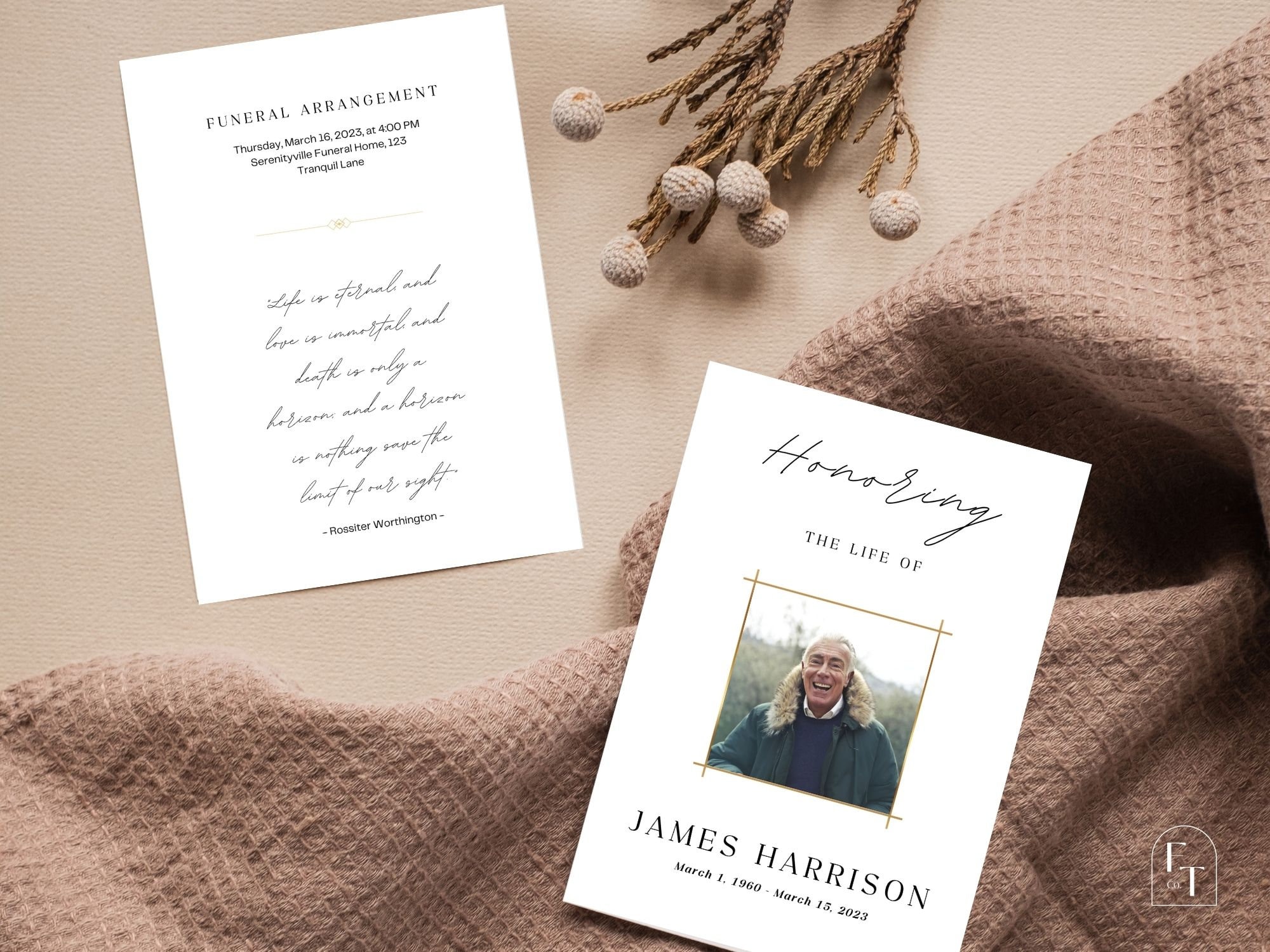 Gold Funeral Program Template Celebration of Life Foldable Funeral ...