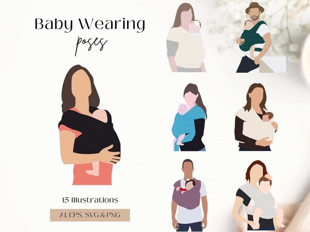 Baby Wearing Poses, Doula Baby Wearing Poses, Postpartum Doula Clipart ...