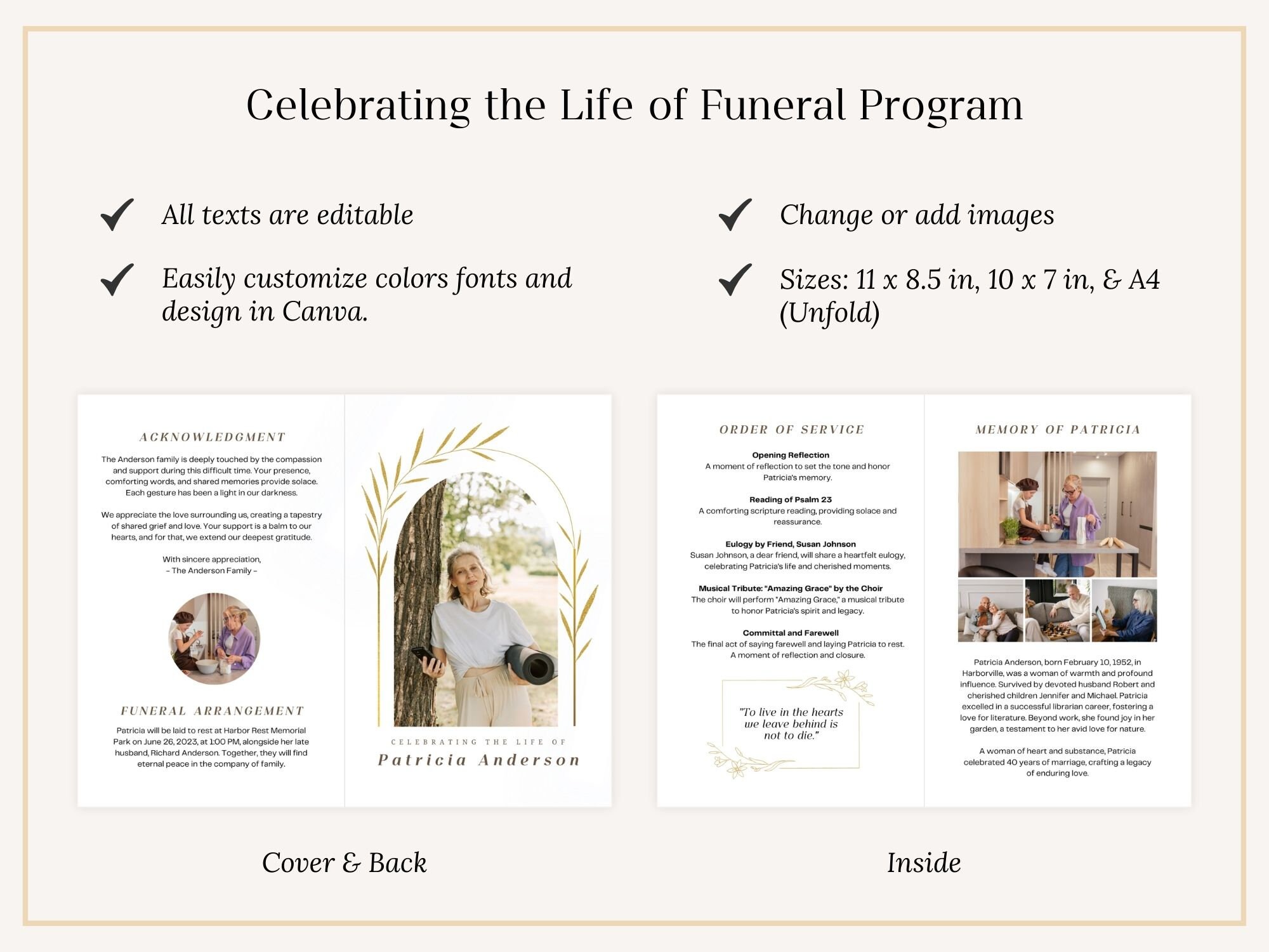 Funeral Program Template Celebrating the Life Foldable Funeral Memorial ...