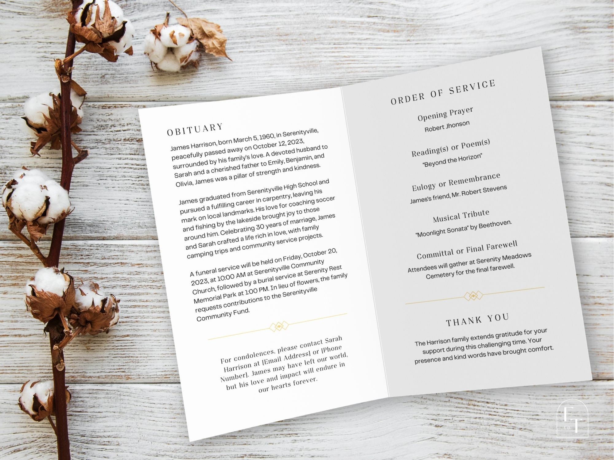 Gold Funeral Program Template Celebration of Life Foldable Funeral ...