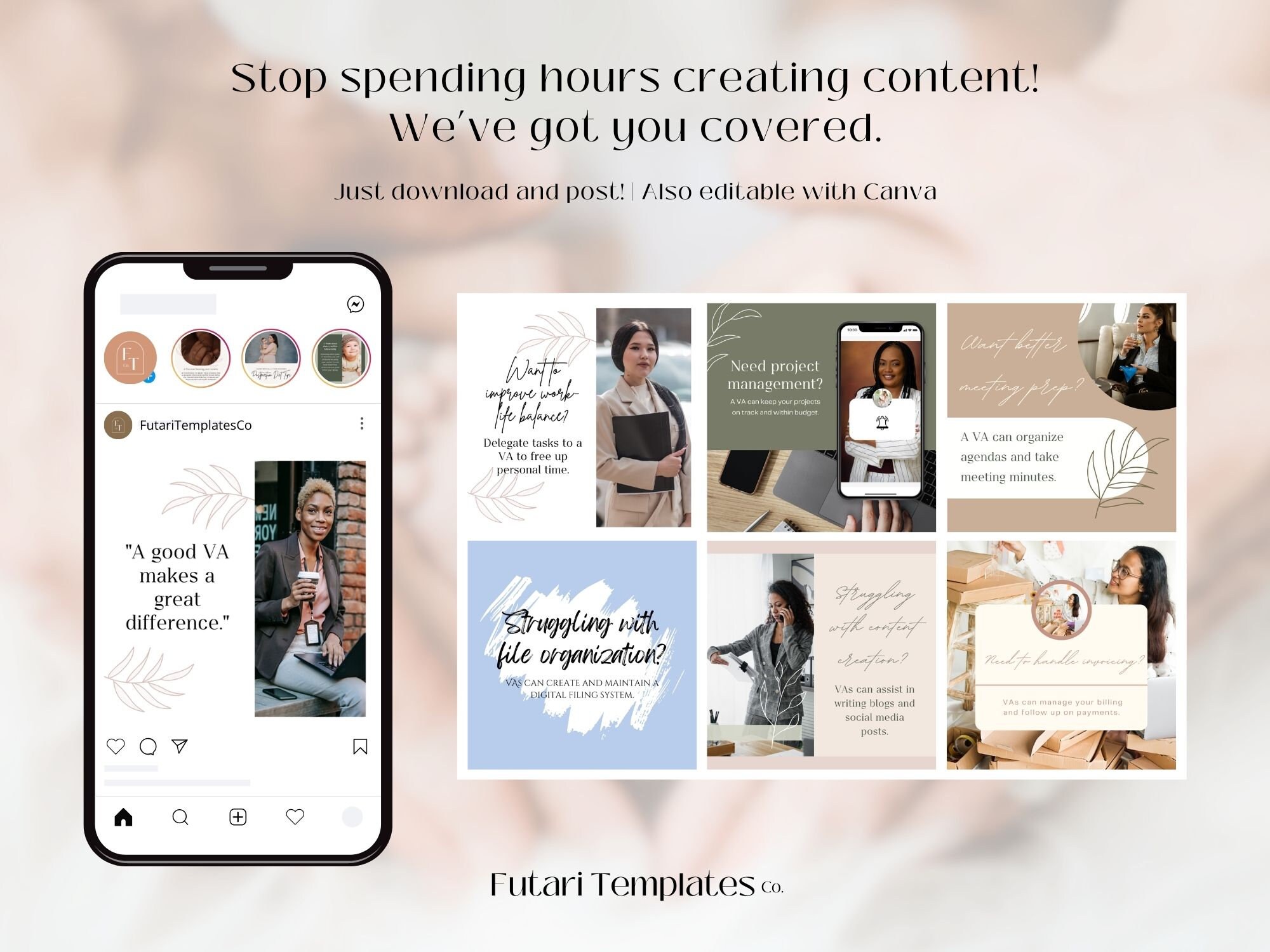 50 Virtual Assistant Instagram Posts | Canva Templates (digital ...