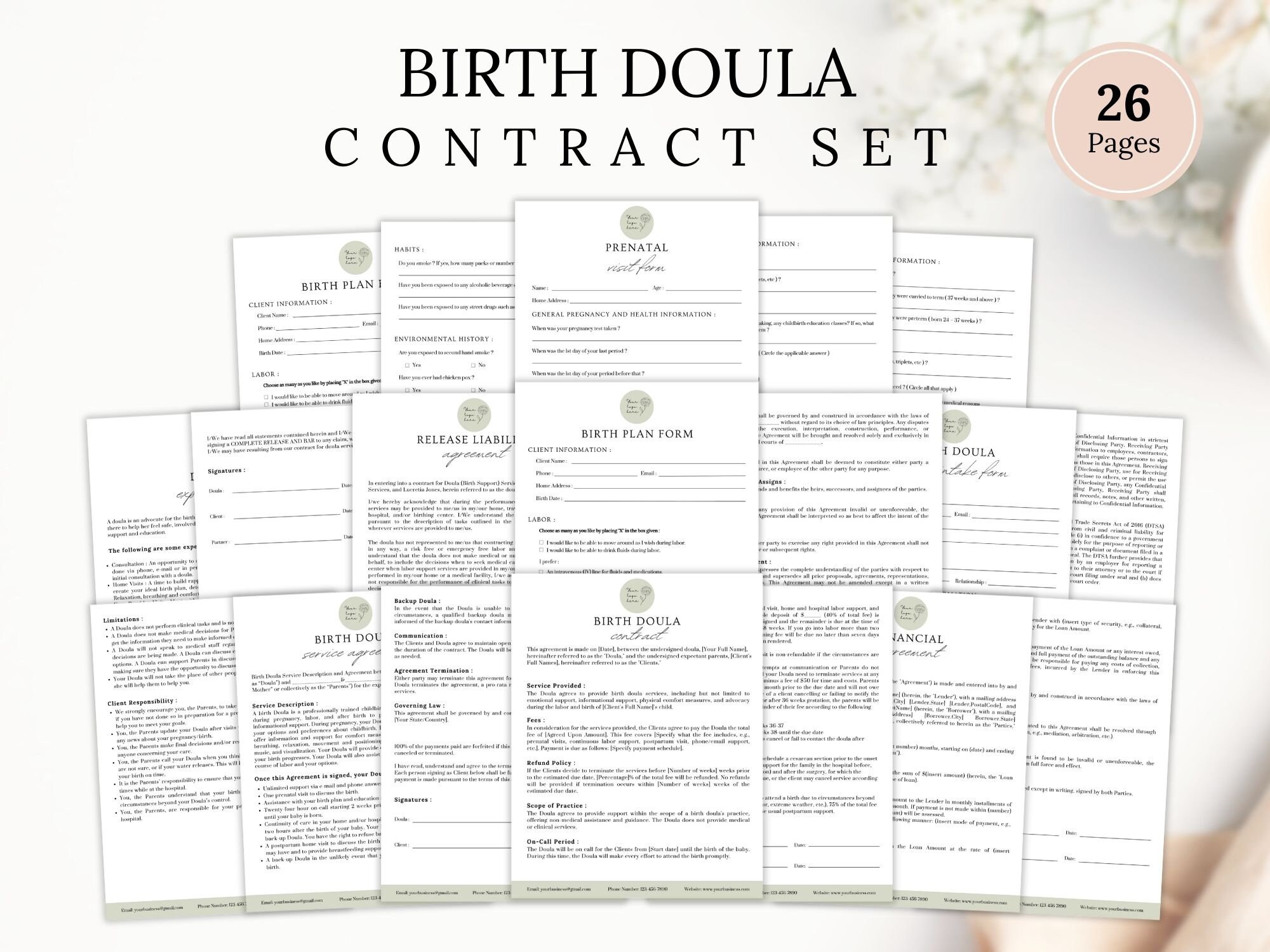 Birth Doula Contract Bundle Doula Contract Doula Service Agreement ...