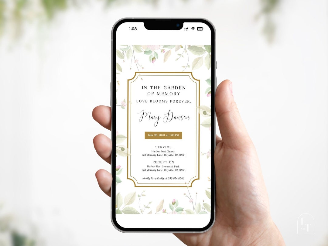 Funeral Digital Invite | in Loving Memory | Electronic Funeral ...