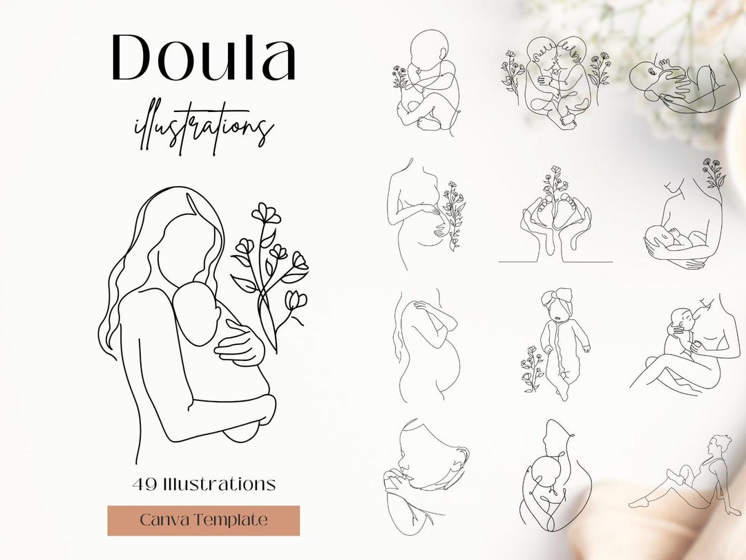 Doula Line Art Illustrations | Breastfeeding, Lactation, Yoga (canva ...