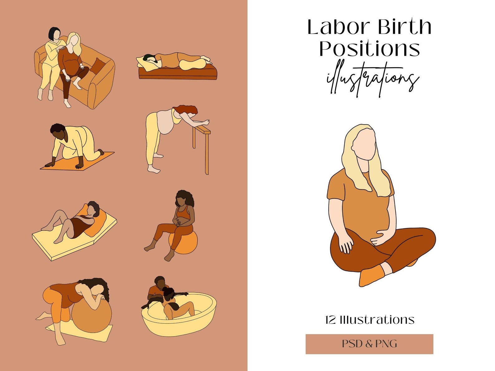 Labor Birth Positions Illustrations | Abstract Labor Birth Poses ...