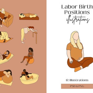 Labor Birth Positions Illustrations | Abstract Labor Birth Poses ...