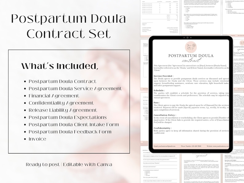 Postpartum Doula Contract Bundle | Doula Contract | Doula Service Agreement | Doula Client ...