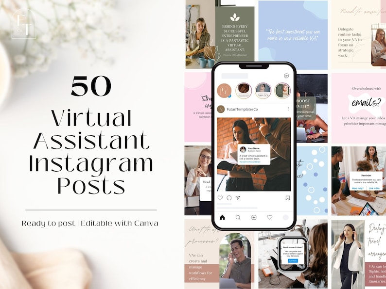 50 Virtual Assistant Instagram Posts | Canva Templates (digital ...