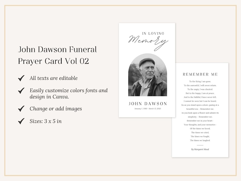 Funeral Prayer Card Template | Memorial Service Printable (canva ...
