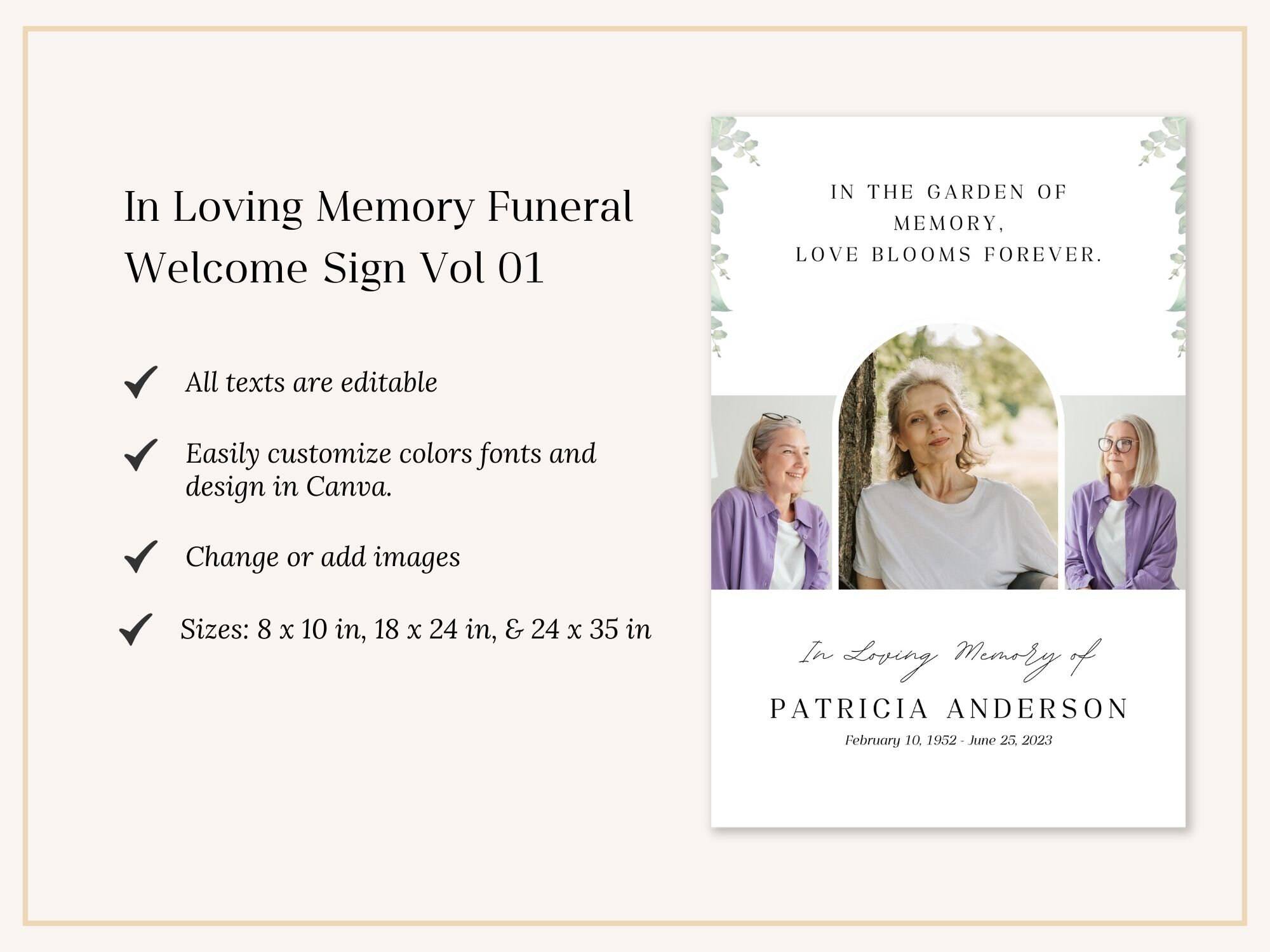In Loving Memory Funeral Welcome Sign | Celebration of Life | Funeral ...