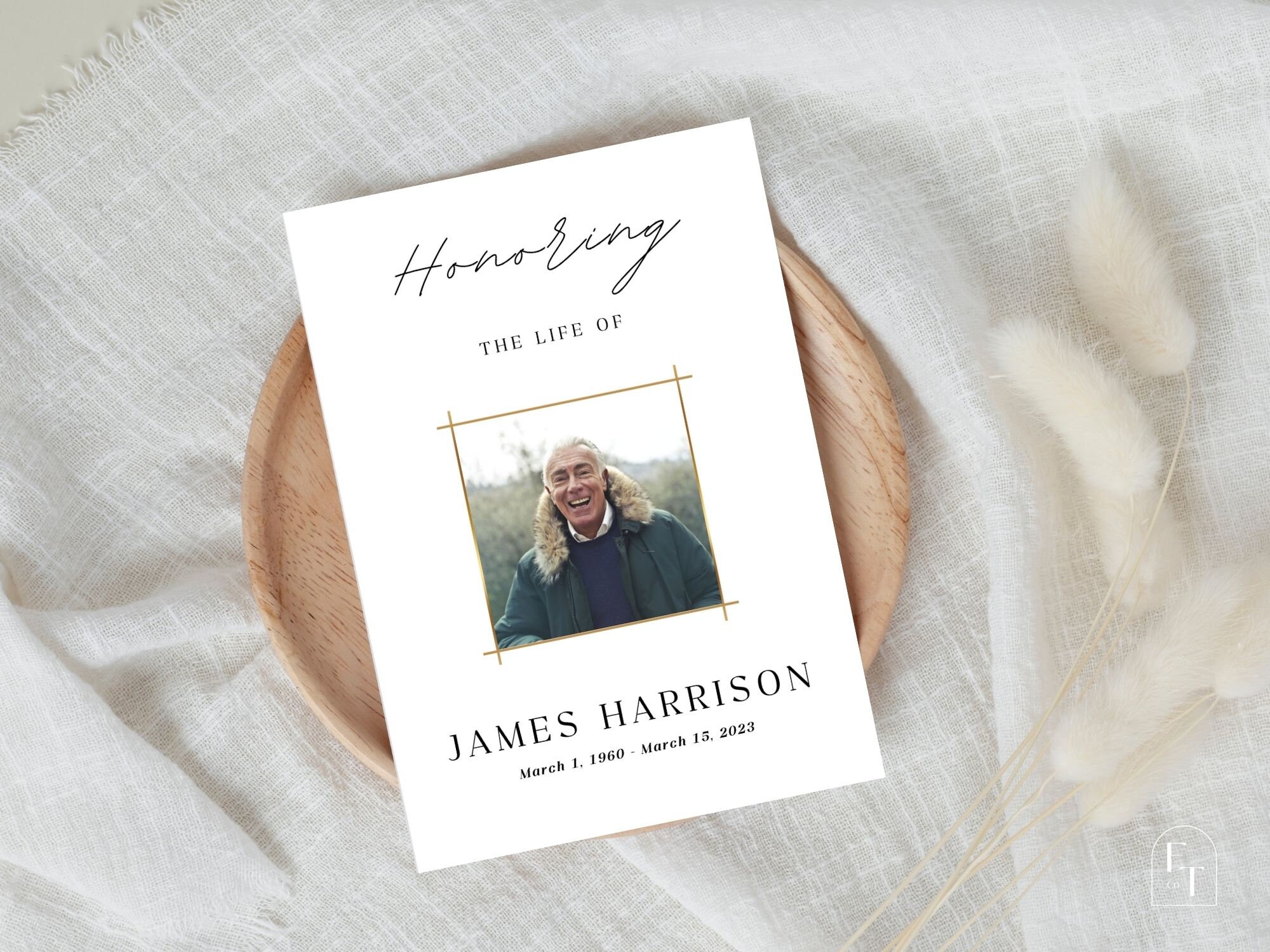 Gold Funeral Program Template Celebration of Life Foldable Funeral ...