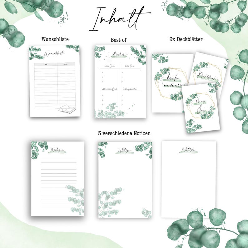 Printable Reading Diary | 19 Templates | Eucalyptus | Book Journal ...