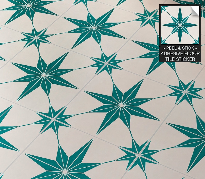 Turquoise Floor Decals, Vinyl Tile Stickers, Floor Tile Sticker, Peel ...