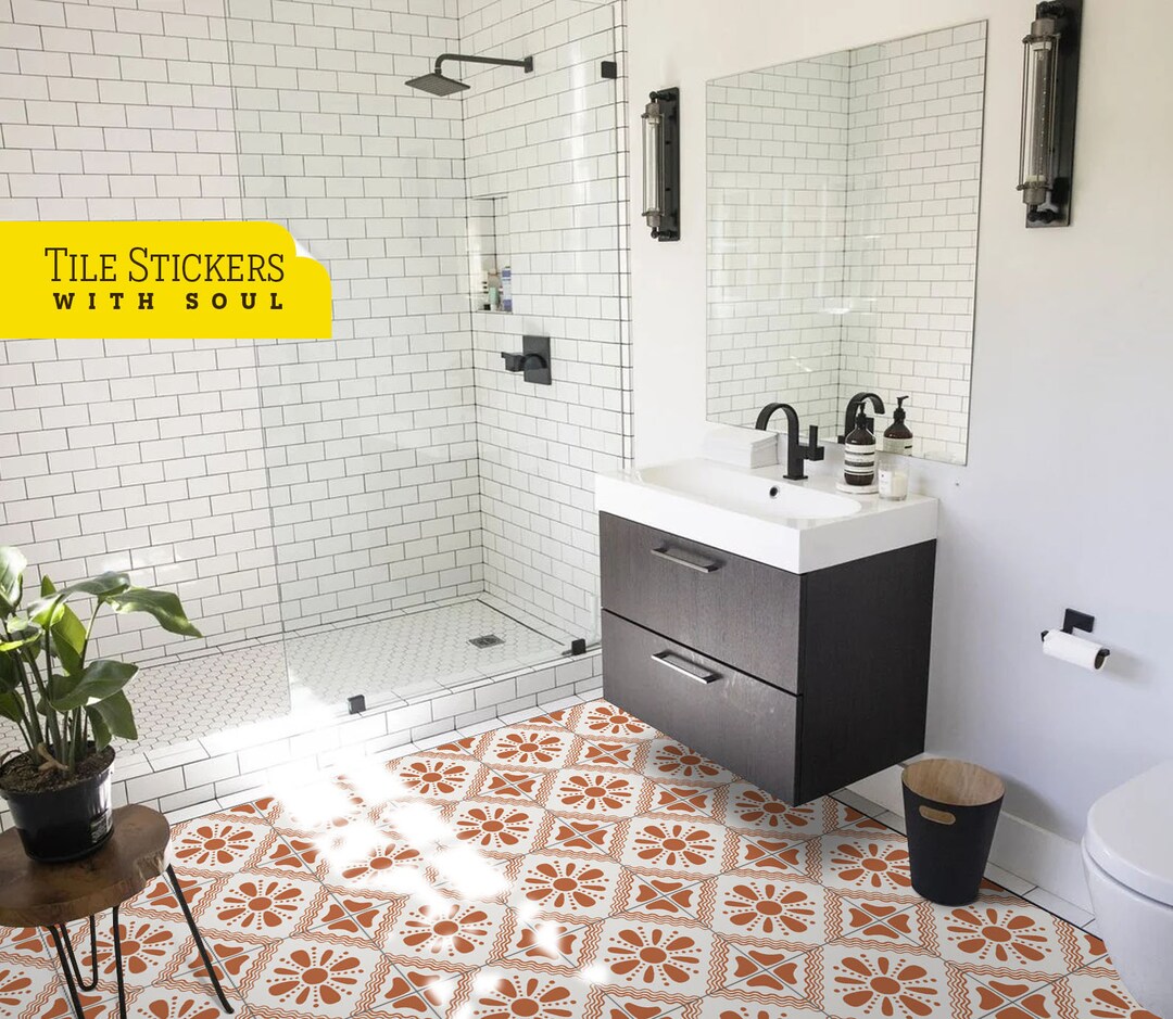 Orange Tiles Stickers for Floor Wall Backsplash Fireplace Bathroom ...