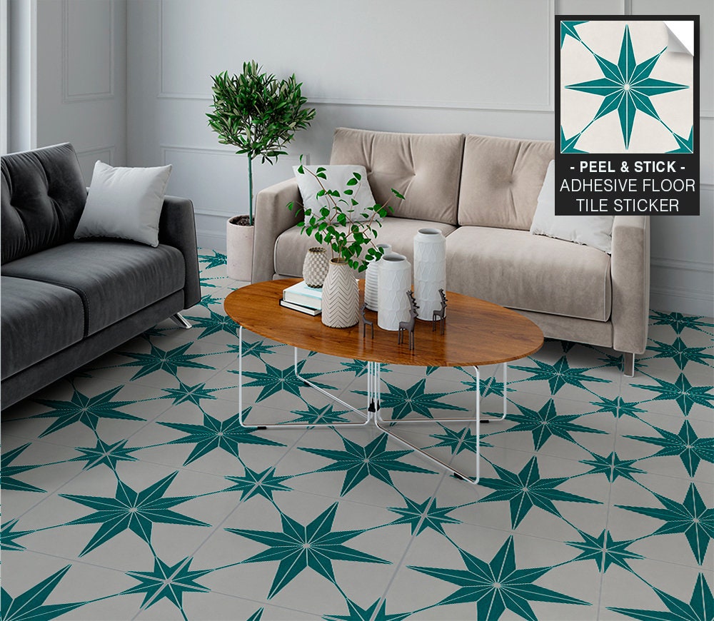 Turquoise Floor Decals, Vinyl Tile Stickers, Floor Tile Sticker, Peel ...