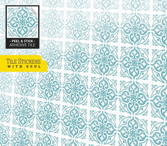 Worn Turquoise Tiles Stickers for Floor Wall Backsplash | Etsy