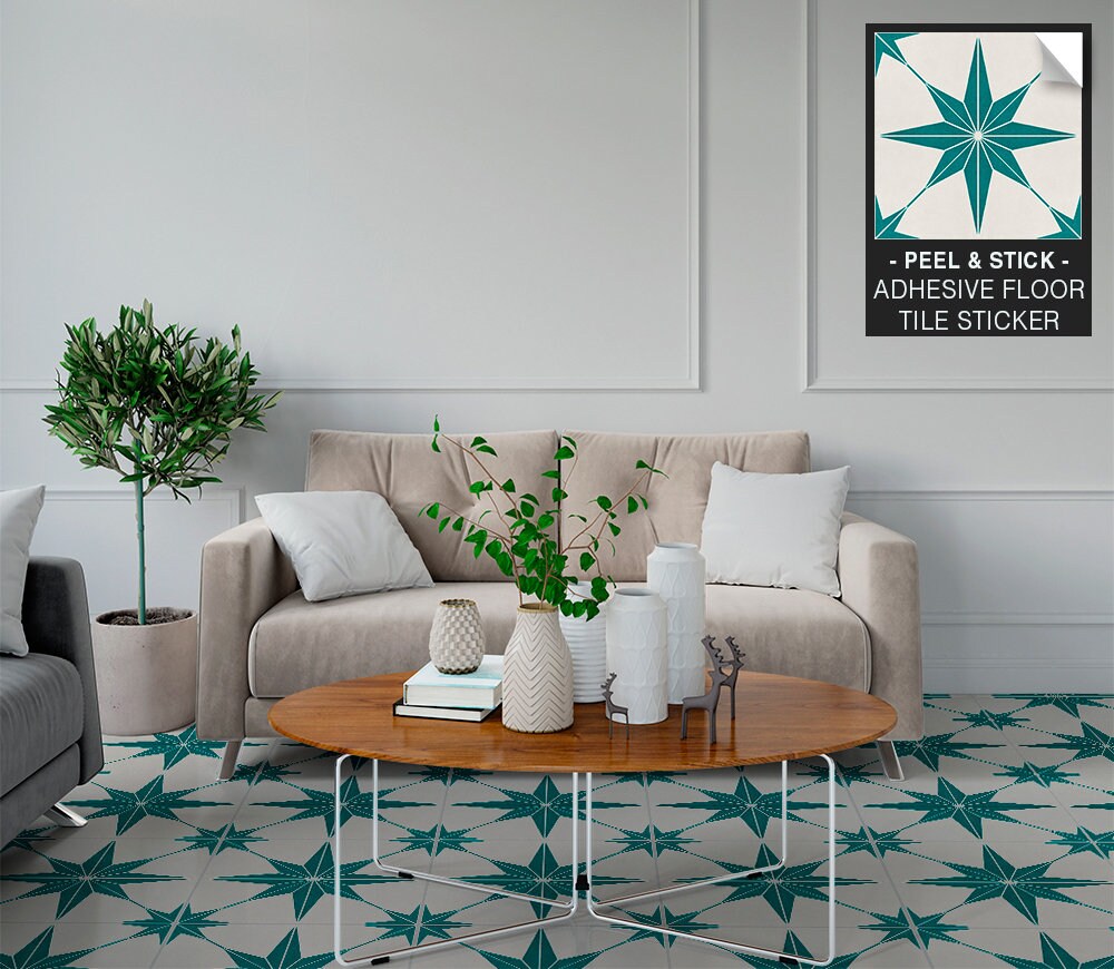Turquoise Floor Decals, Vinyl Tile Stickers, Floor Tile Sticker, Peel ...