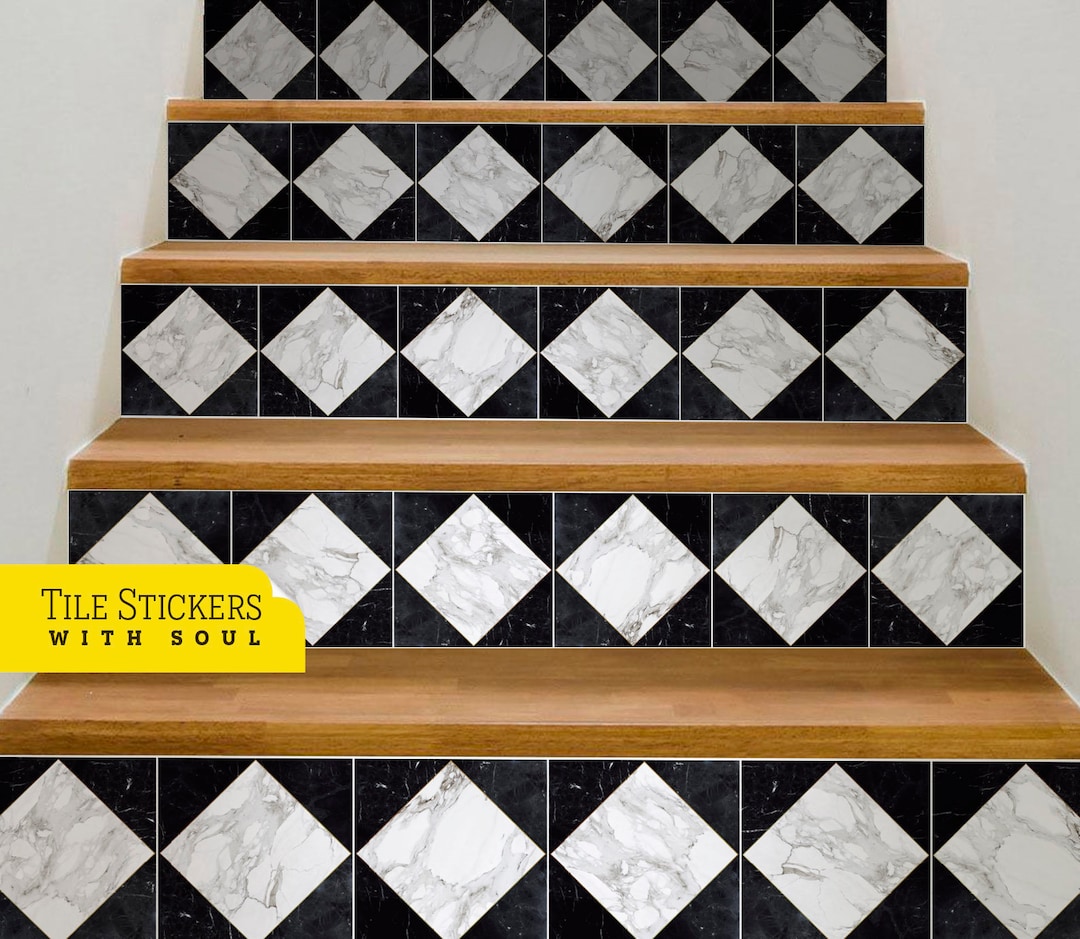 Marble White and Black Stair Risers, Tile Stair Risers, Vinyl Strips ...