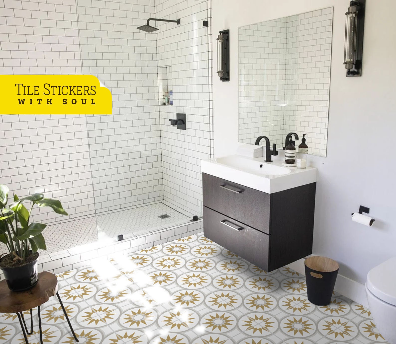 Geometric Tile Stickers for Floor and Wall, Mosaic Tiles Sticker, Wall ...