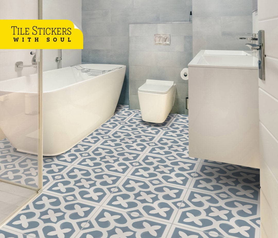 Dark Pastel Blue Tile Stickers for Floor and Wall, Mosaic Tiles Sticker ...