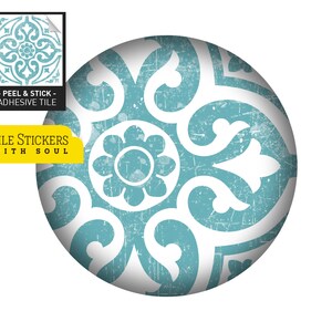 Worn Turquoise Tiles Stickers for Floor, Wall, Backsplash, Fireplace ...