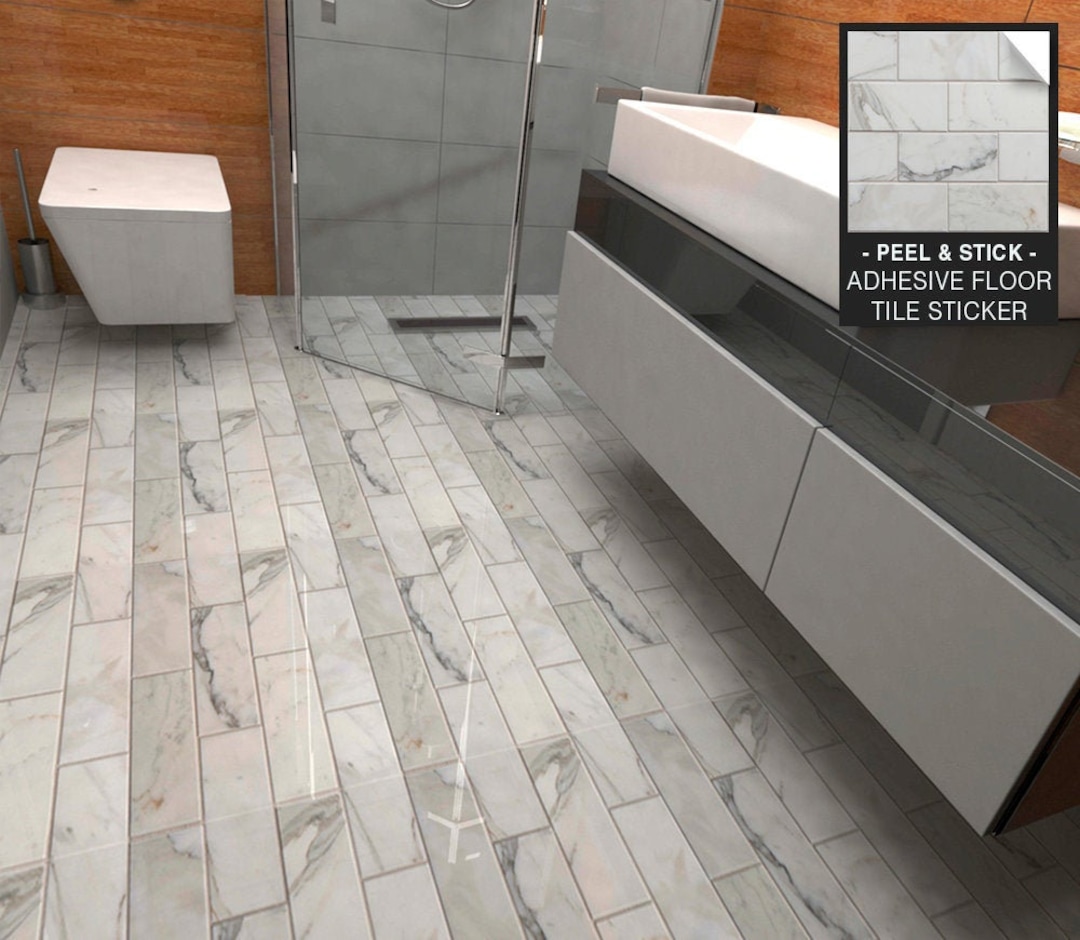 Subway Tiles, Calacata Marble, Floor Tile Sticker, Tile Decal, Floor ...