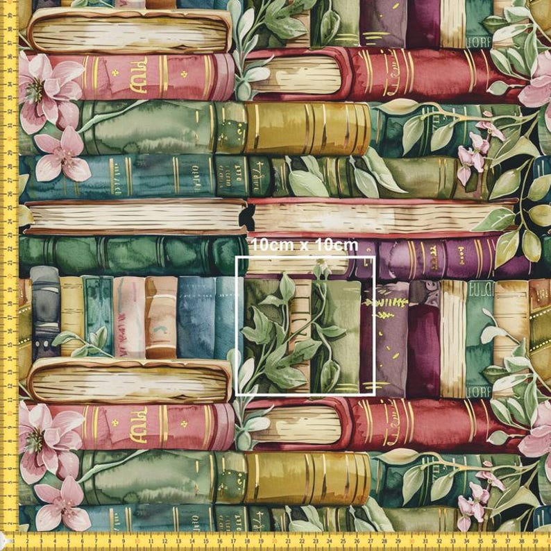 Books and Flowers Waterproof Canvas Fabric: Library Print, 200g/m - Etsy