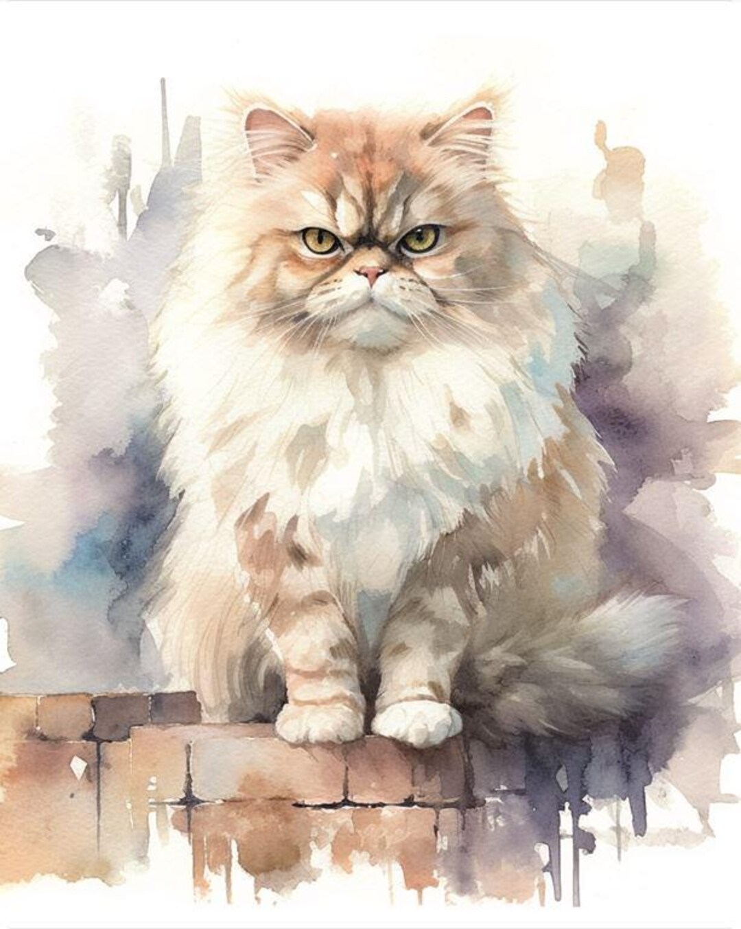 Persian CAT Fabric Panel for a Bag | Waterproof Oxford | Watercolor ...