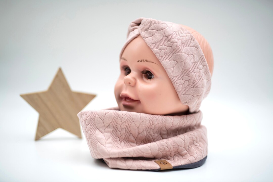 Super Cute Set of Knitted Headband & Loop Girls Powder Rose/grey ...