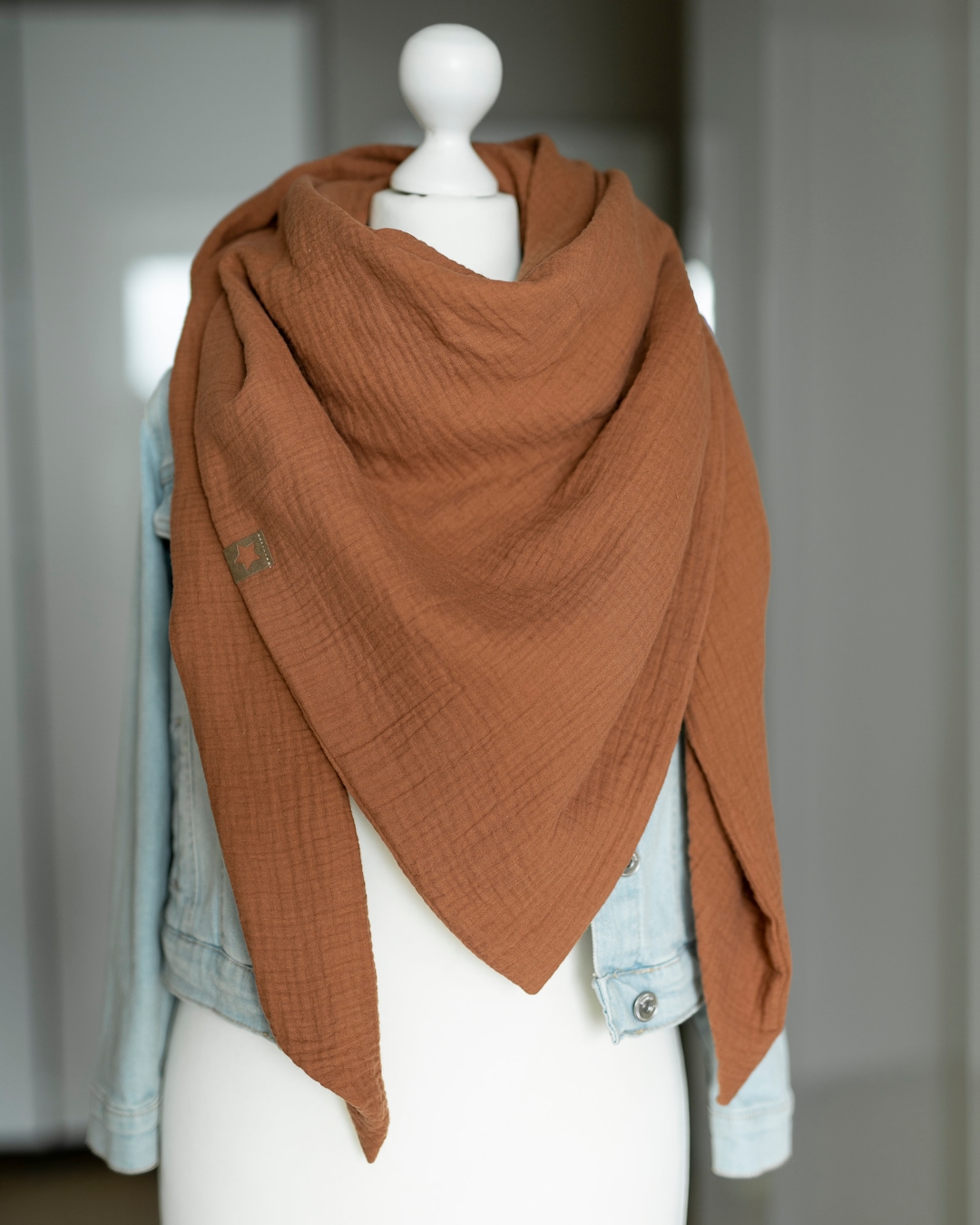 Musselin XXL Tuch Dreieckstuch cognac Damen und Herren Musselintuch ...