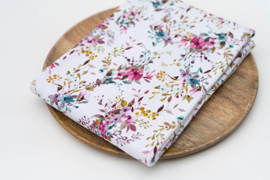 Jersey Flower Fabric - Poppy Design - Cotton Jersey - White - Flowers ...