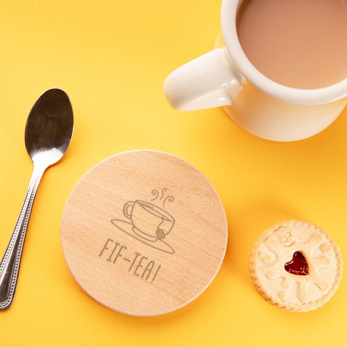 Engraved "fif-tea!" Wooden, Glass or Slate Coaster | 50th Birthday Gift ...