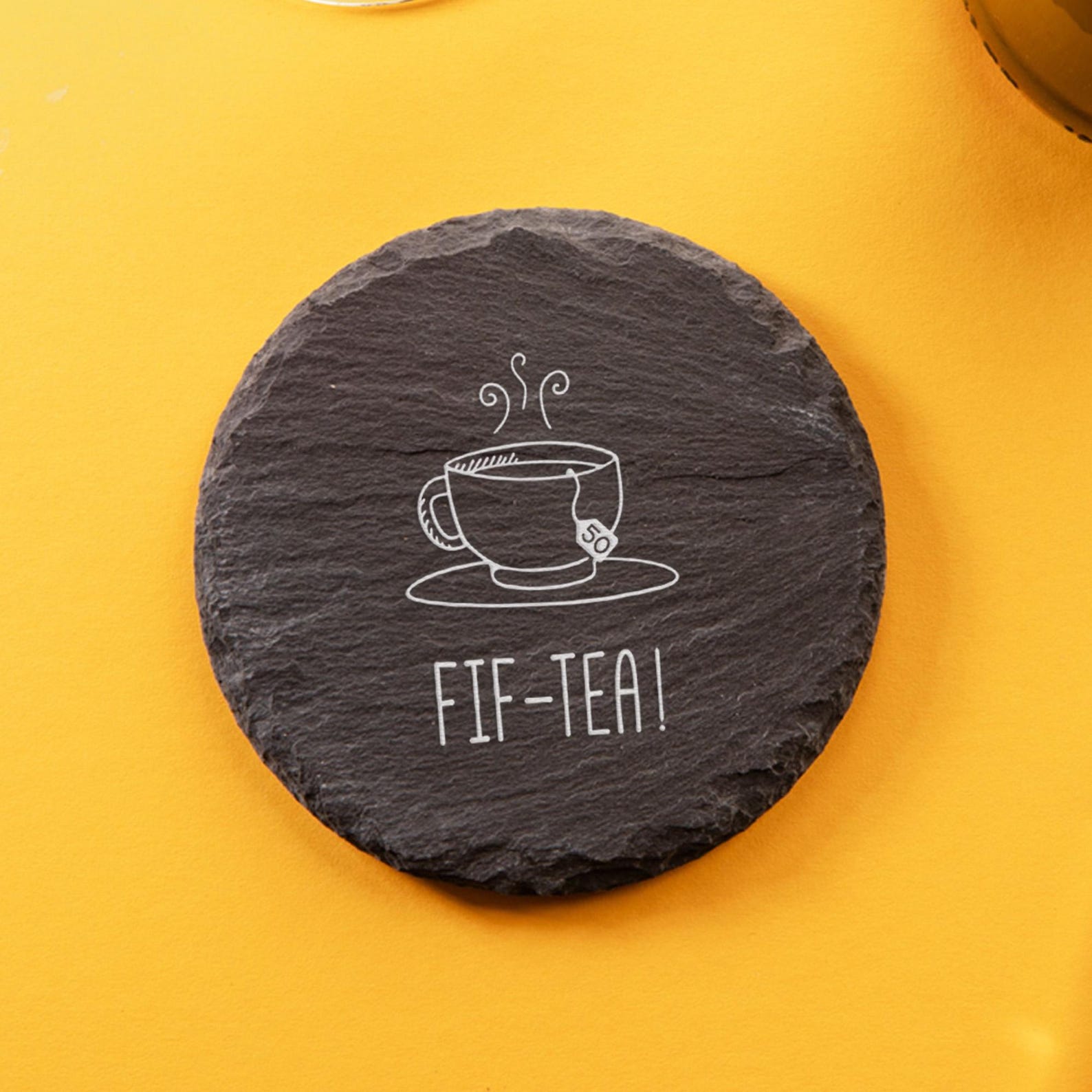 Engraved "fif-tea!" Wooden, Glass or Slate Coaster | 50th Birthday Gift ...