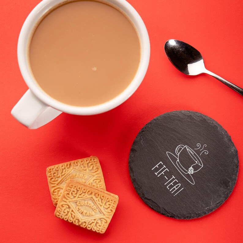 Engraved "fif-tea!" Wooden, Glass or Slate Coaster | 50th Birthday Gift ...