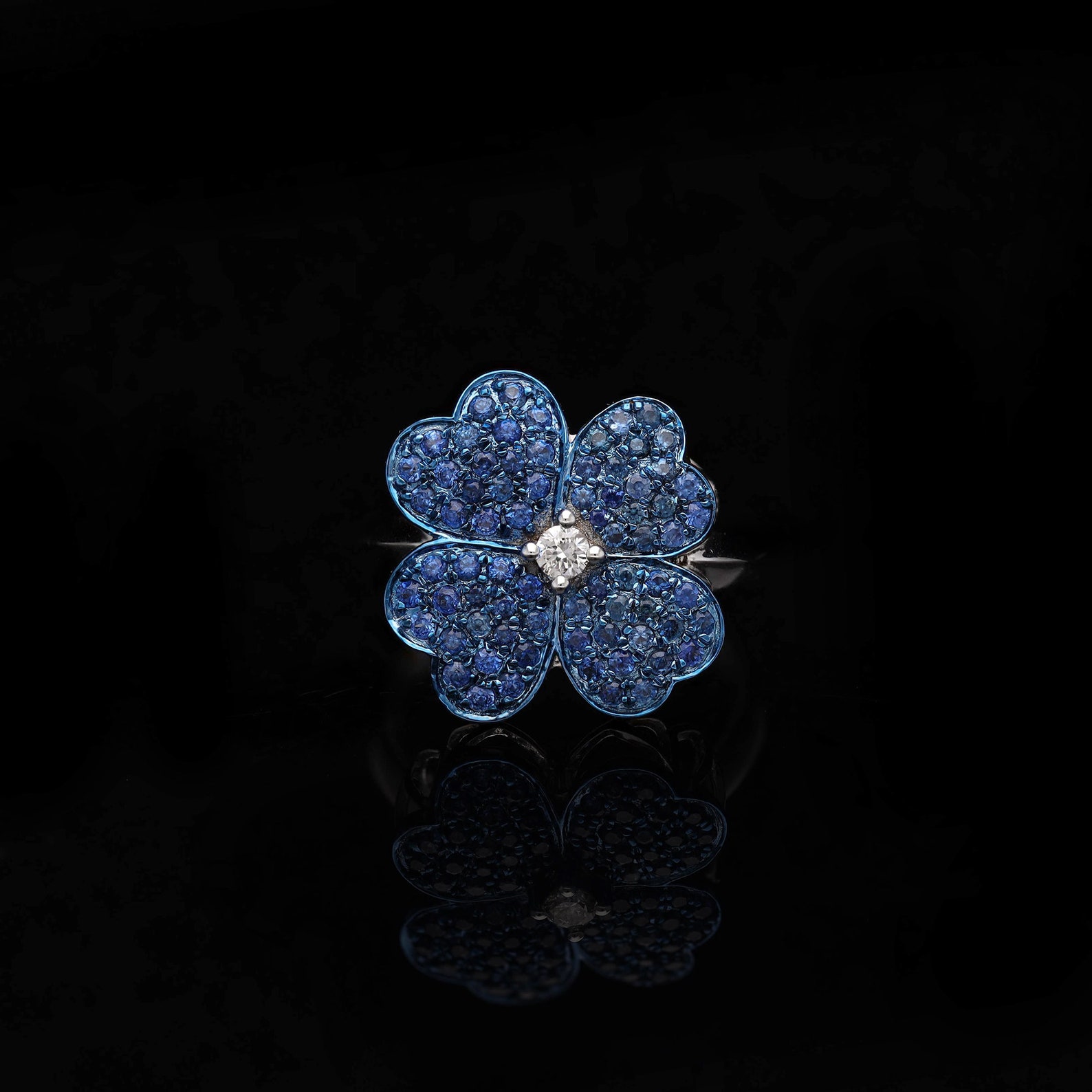 Sapphire Flower Ring 18k White Gold Jewelry / Floral Gemstone Ring Blue ...